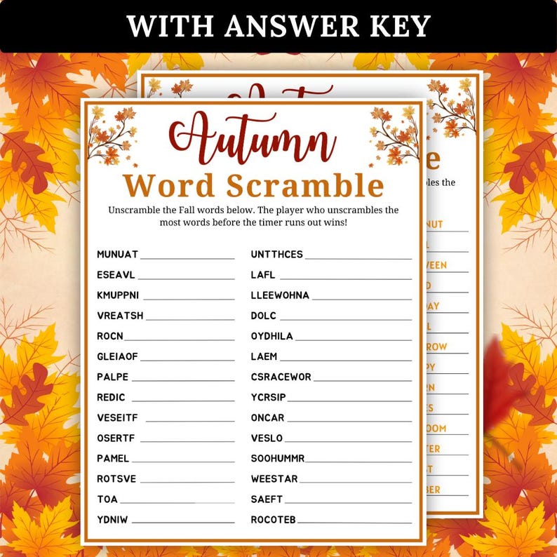 Autumn Word Scramble Game, Printable Fall Games, Word Unscramble ...