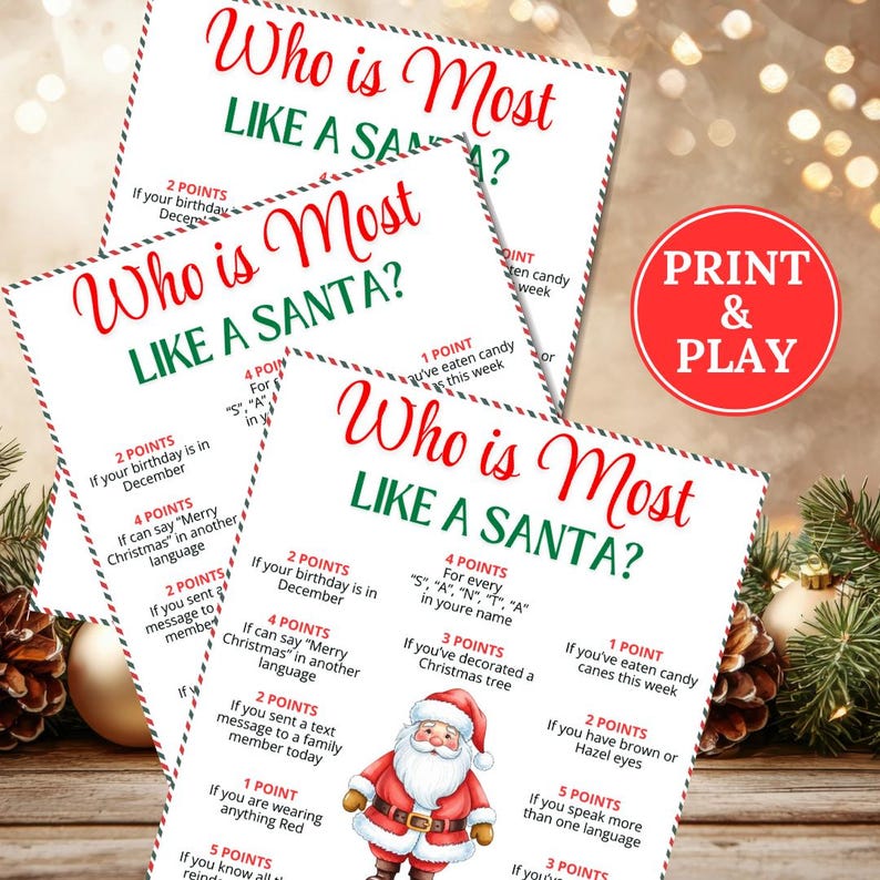 Who is Most Like Santa Game, Christmas Game, Christmas Activity, Santa ...