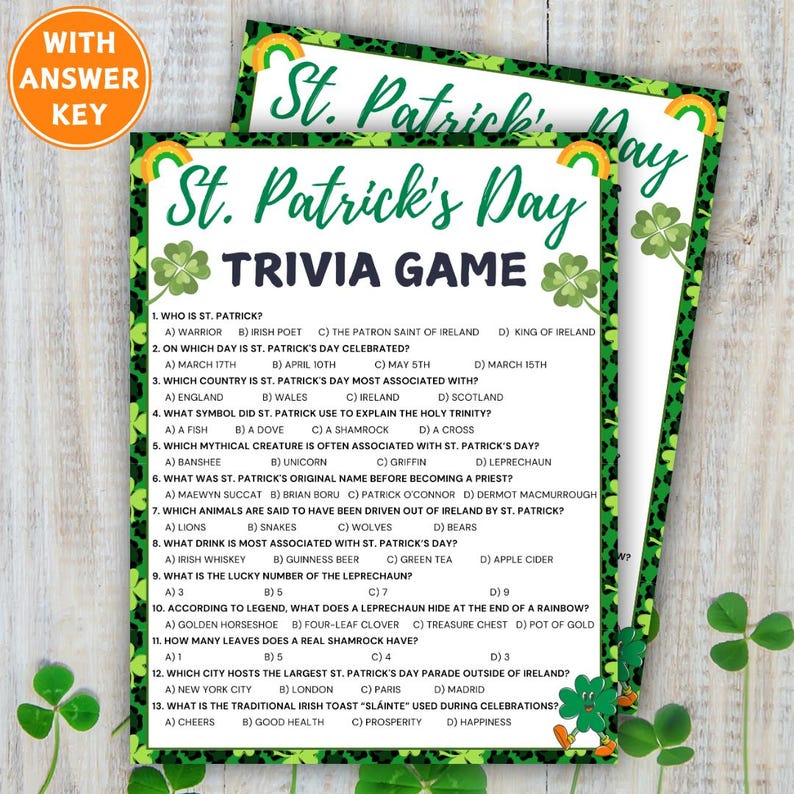St. Patrick’s Day Trivia Game, St Patrick's Quiz Games, Instant ...