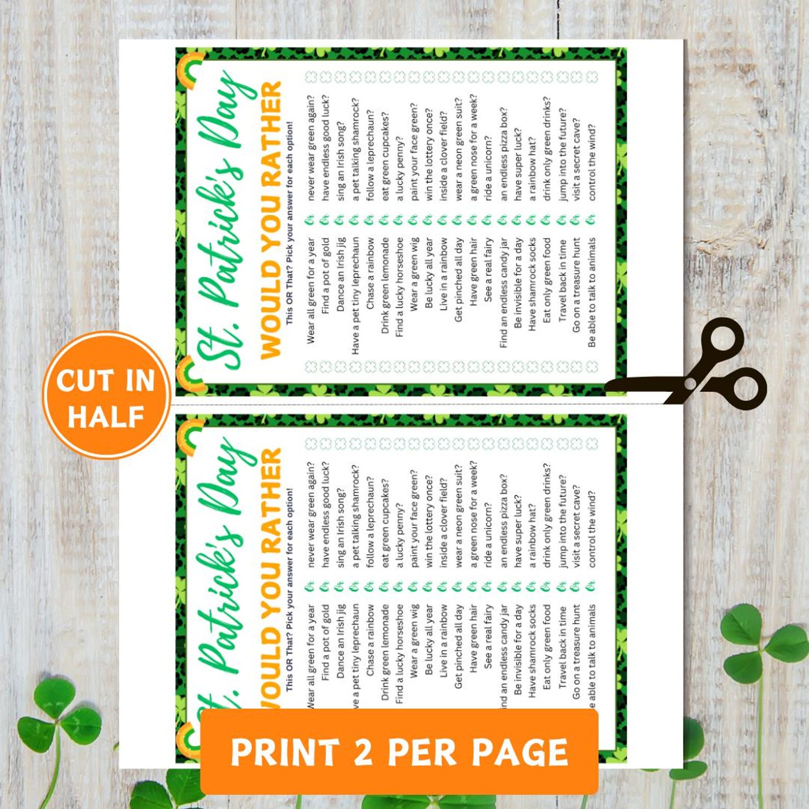 St Patrick's Day Would You Rather Game, Printable This or That Games ...