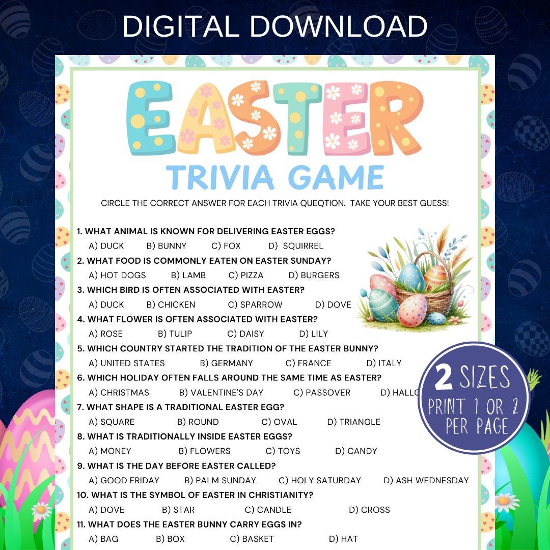 Easter Day Trivia Game, Easter Quiz Printable Game, Easter Egg Hunt ...