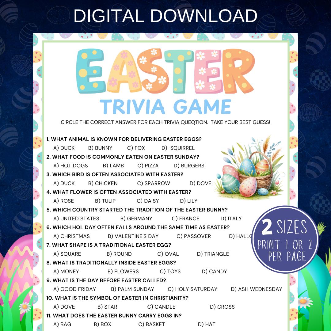 Easter Day Trivia Game, Easter Quiz Printable Game, Easter Egg Hunt ...