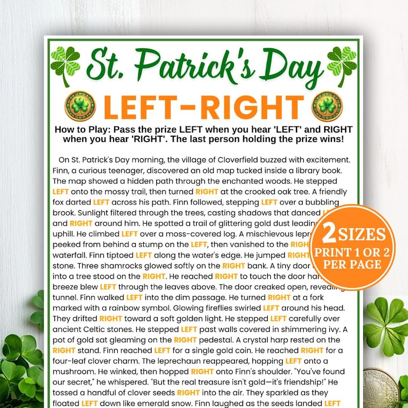 St. Patrick's Day Left Right Game, Pass the Prize Game, St Paddys Day ...