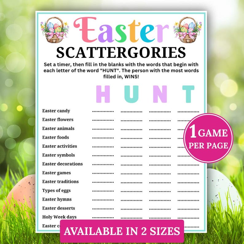 Easter Scattergories Game, Easter Printable Game, Category Challenge ...