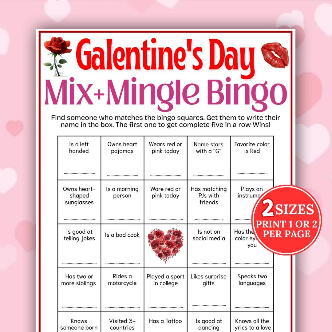 Galentine Mix and Mingle Bingo Game, Get to Know You Galentine, Work ...
