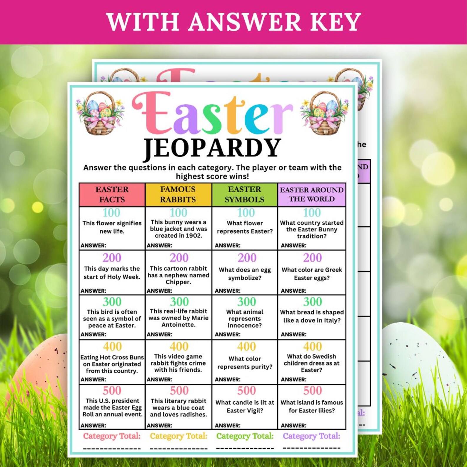 Easter Jeopardy Game, Printable Activity, Easter Party Game, Trivia ...