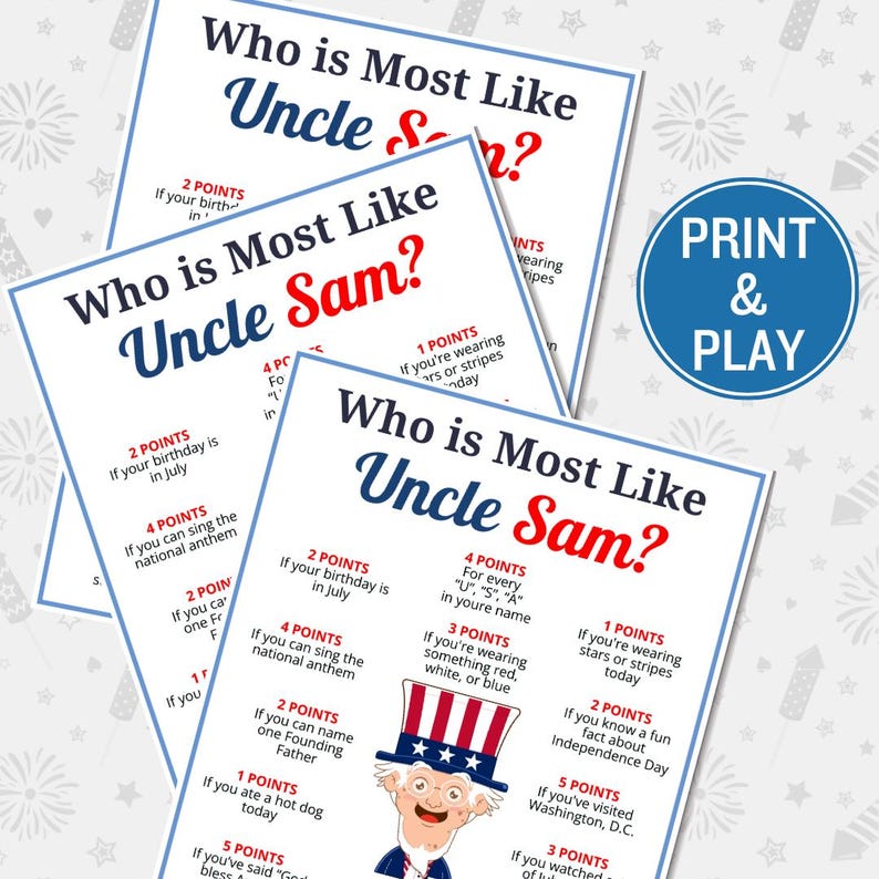 4th of July Games, Who is Most Like Uncle Sam, Patriotic Game ...