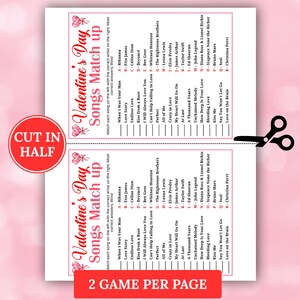 Valentine's Day Love Song Match-up, Valentines Match Game, Valentines ...