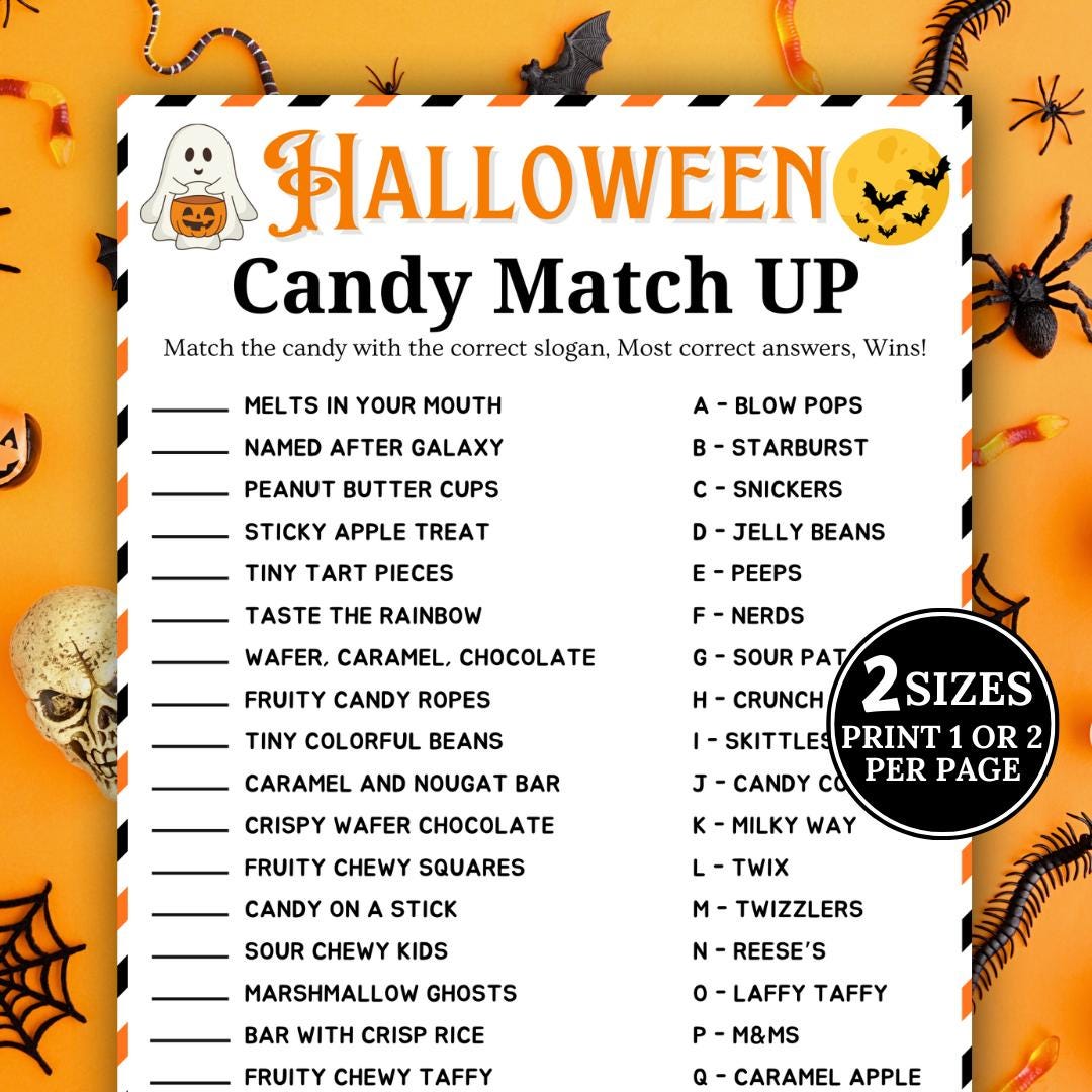Halloween Candy Trivia Game, Halloween Match up Quiz, Candy Slogan Game ...