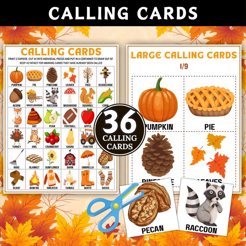 50 Fall Bingo Cards, Fall Bingo, Printable Fall Party Game, Autumn ...