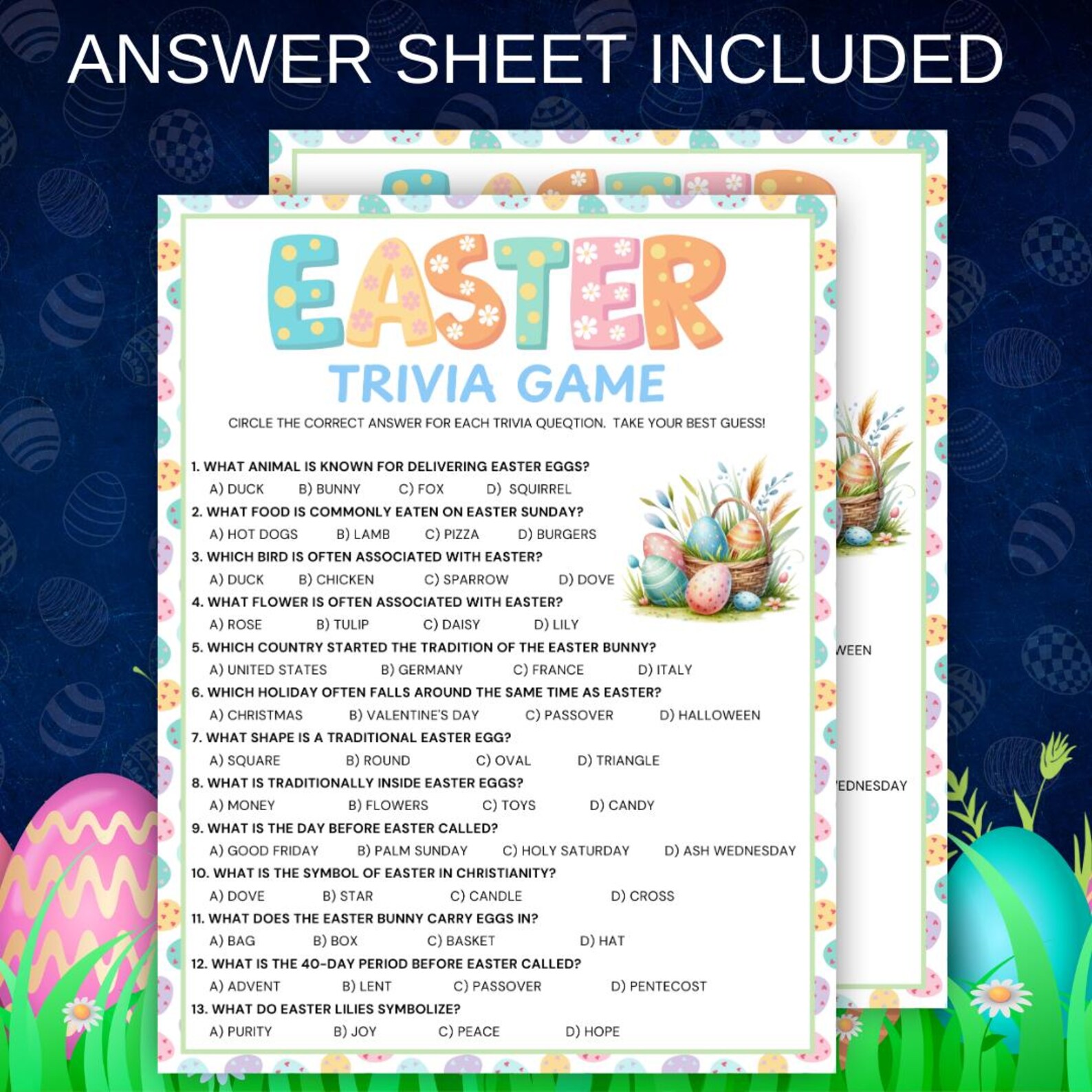 Easter Day Trivia Game, Easter Quiz Printable Game, Easter Egg Hunt ...