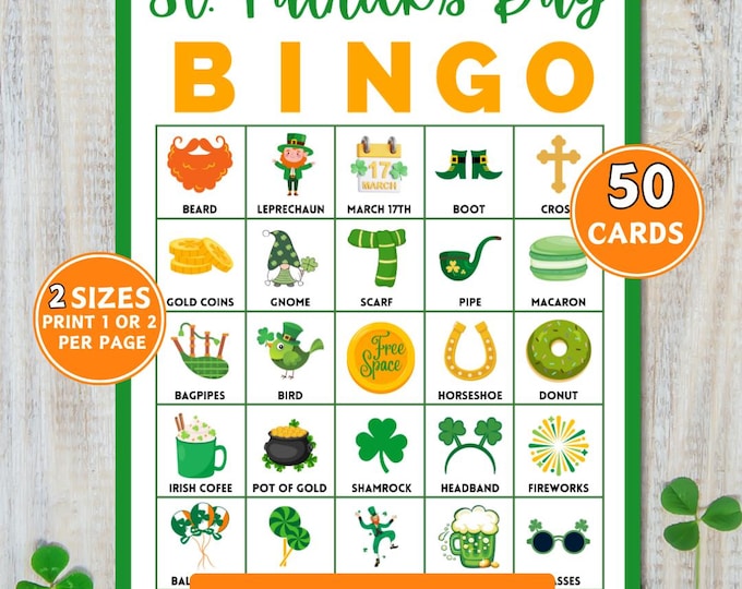 St. Patrick's Day Bingo Game, 50 St. Patrick's Bingo Cards Printable ...