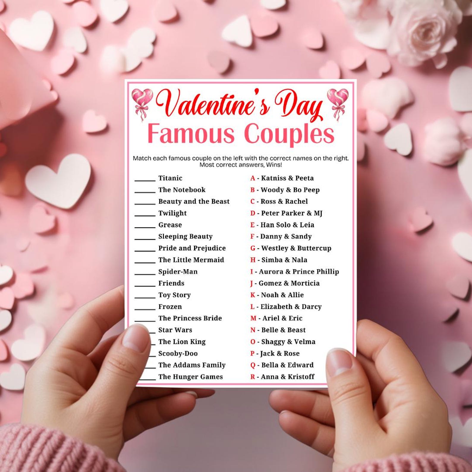 Match the Famous Couples Game, Valentine's Day Match-up Game, Holiday ...