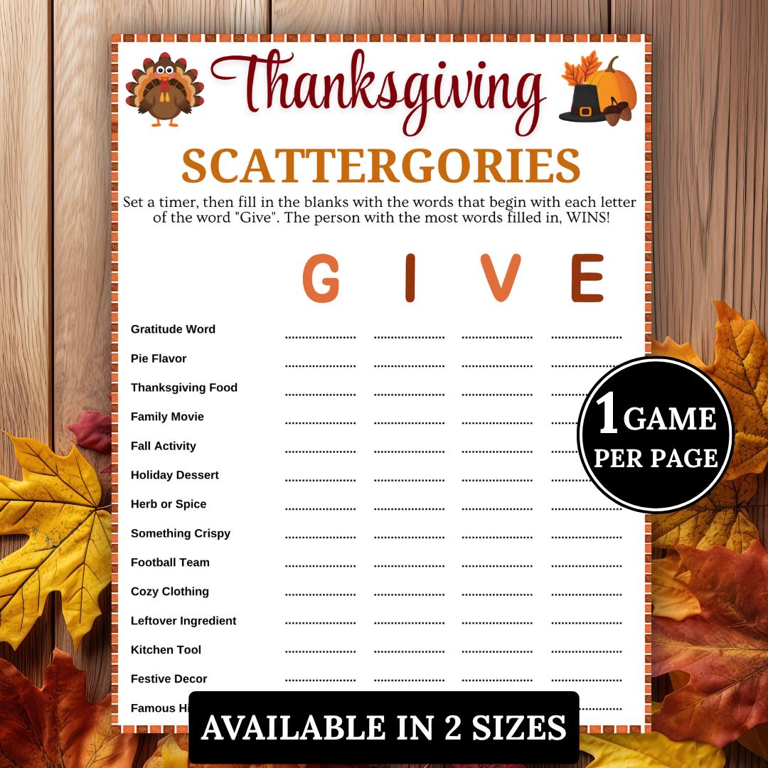Thanksgiving Scattergories Game, Thanksgiving Games, Category Challenge ...