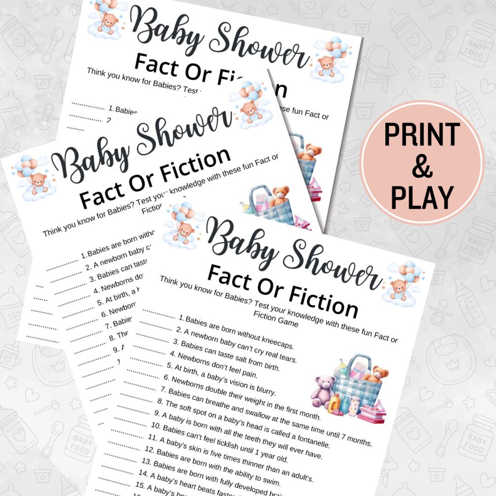 Baby Shower Trivia Game, Fact or Fiction Quiz, Babyshower Games ...