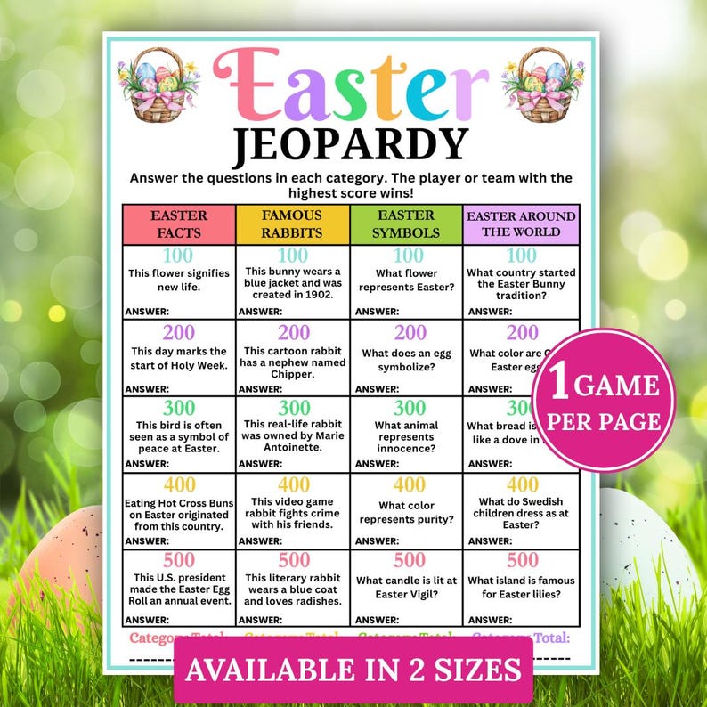 Easter Jeopardy Game, Printable Activity, Easter Party Game, Trivia ...
