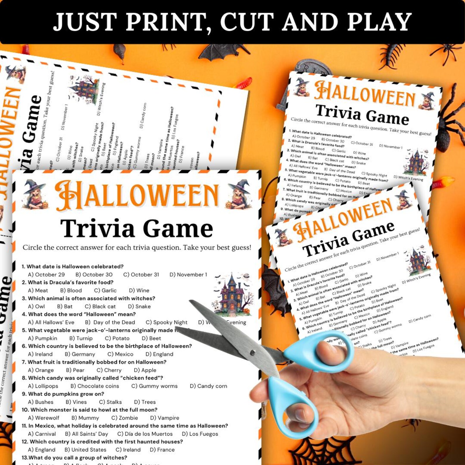 Halloween Trivia Game, Printable Halloween Games, Halloween Trivia Quiz ...