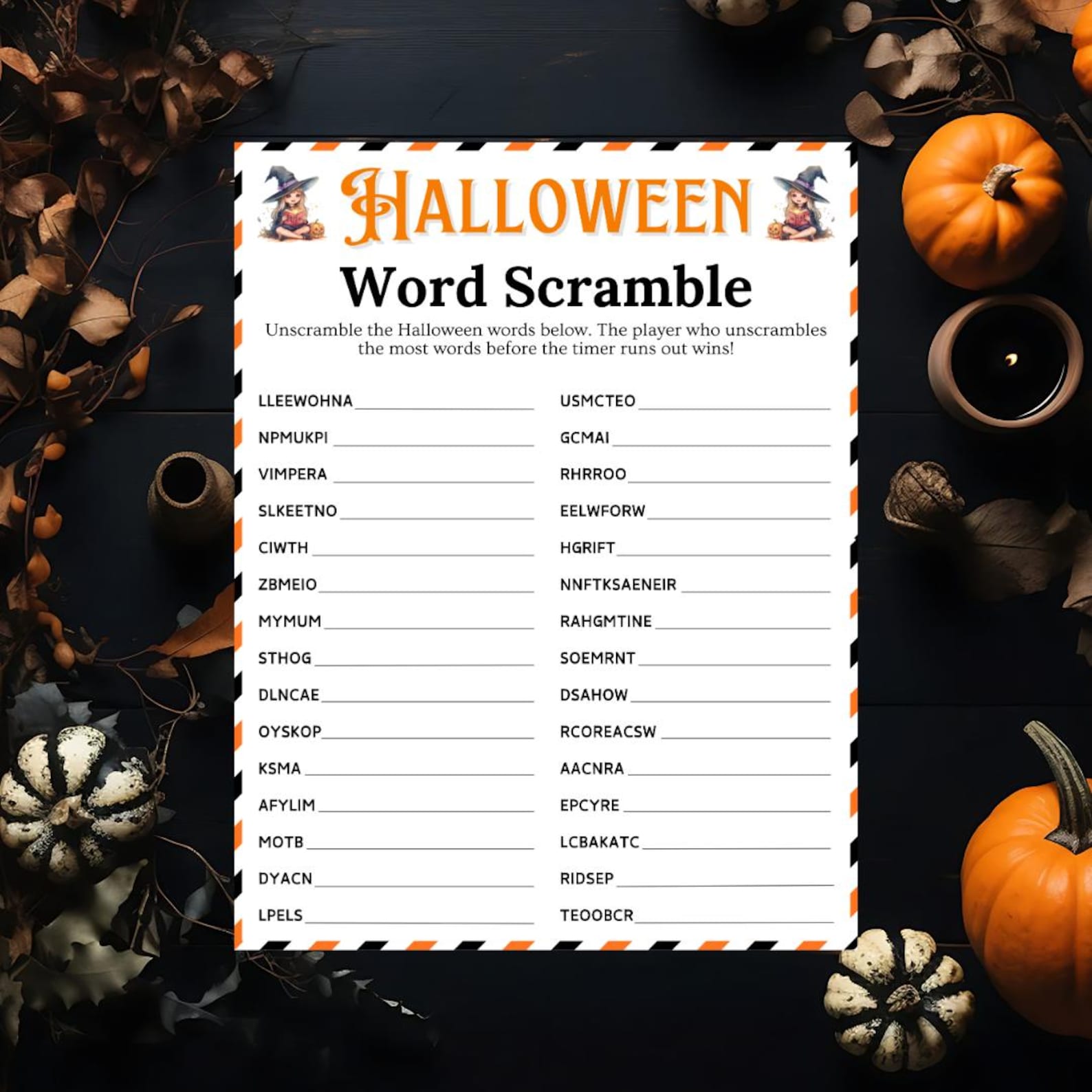 Halloween Word Scramble Game, Printable Halloween Party Games, Word ...