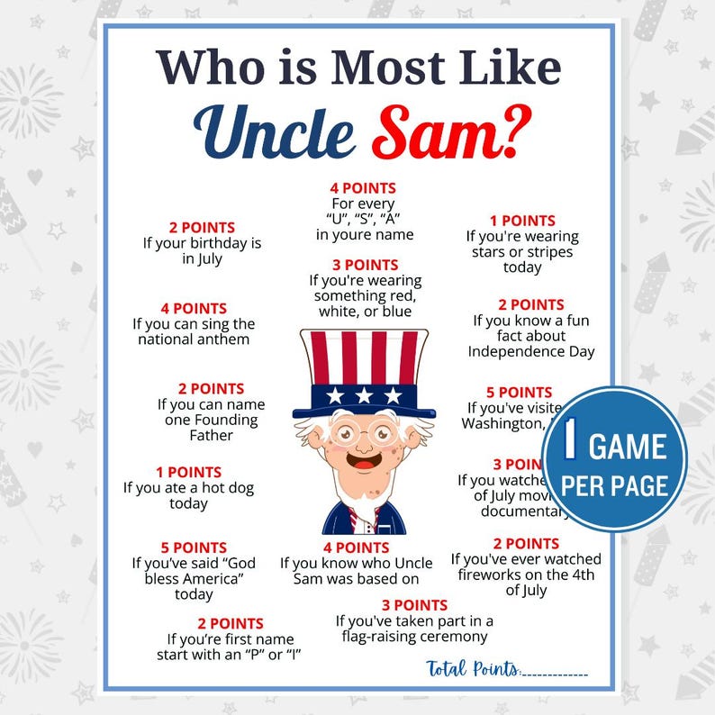 4th of July Games, Who is Most Like Uncle Sam, Patriotic Game ...