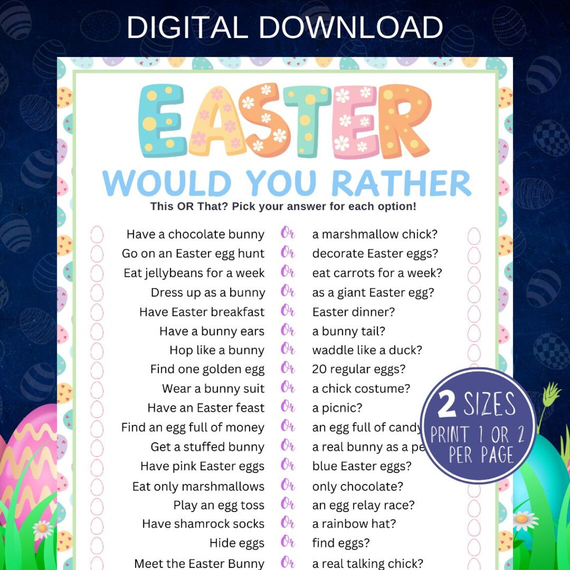 Easter Day Would You Rather Game, Printable This or That Games for Kids ...