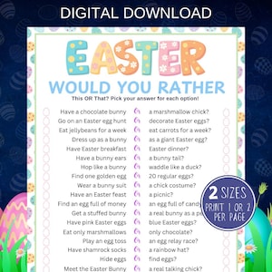 Easter Day Would You Rather Game, Printable This or That Games for Kids ...