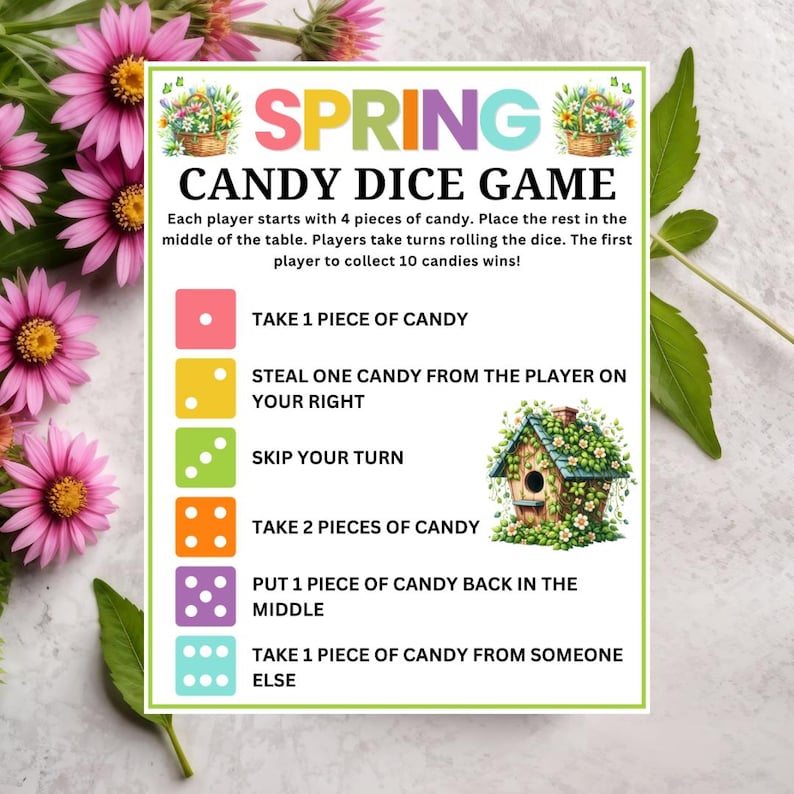 Spring Candy Dice Game, Holiday Party Game, Pass the Candy Game, Spring ...