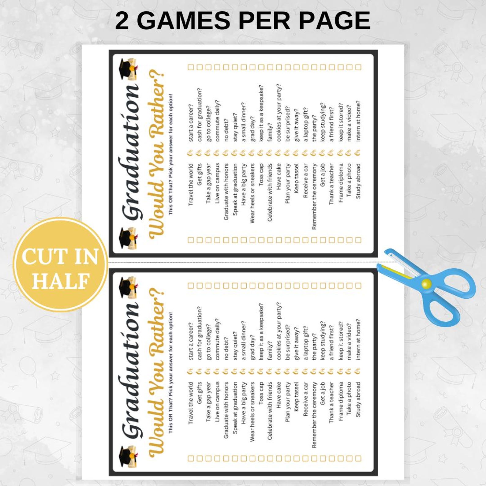 Graduation Would You Rather Game, Printable This or That Games ...