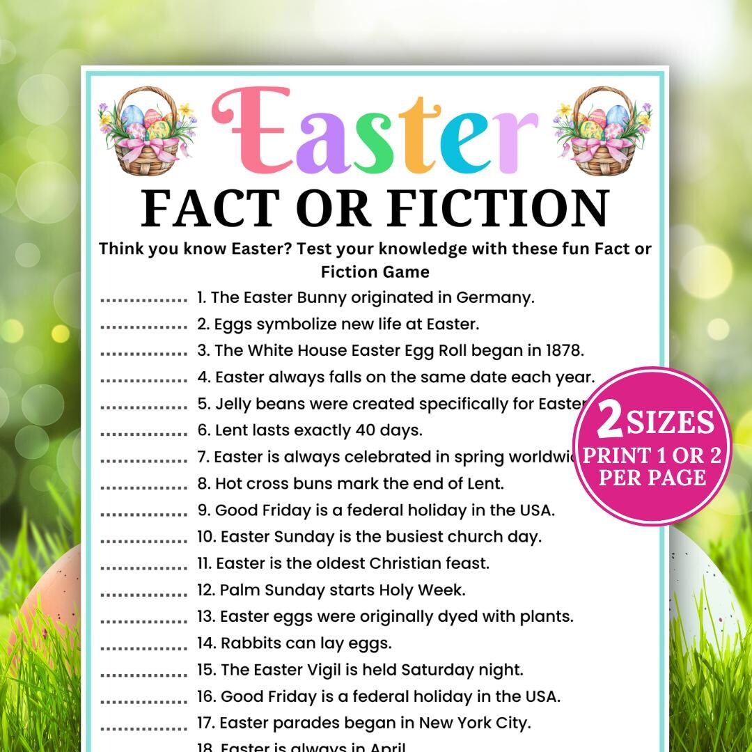 Easter Fact or Fiction Game, Easter Party Game, True or False Game ...