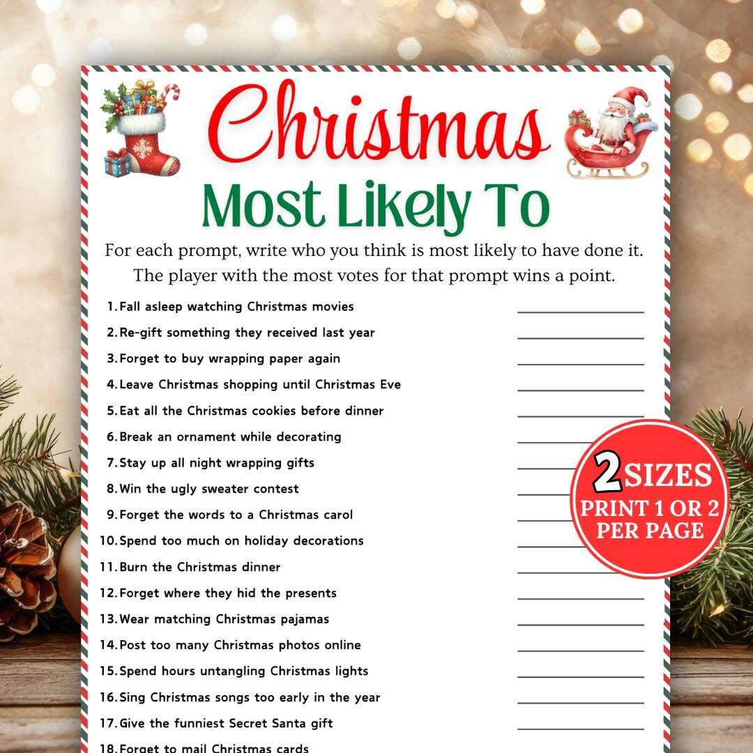 Christmas Most Likely to Game, Christmas Party Game, Printable ...