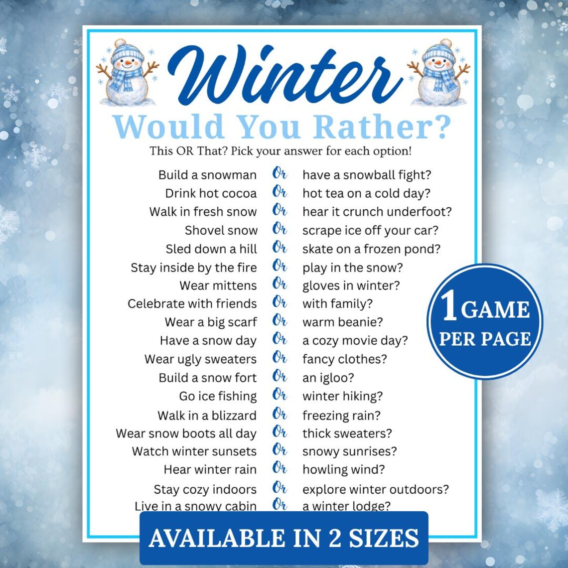 Winter This or That Game, Printable Would You Rather Game, Party Games ...