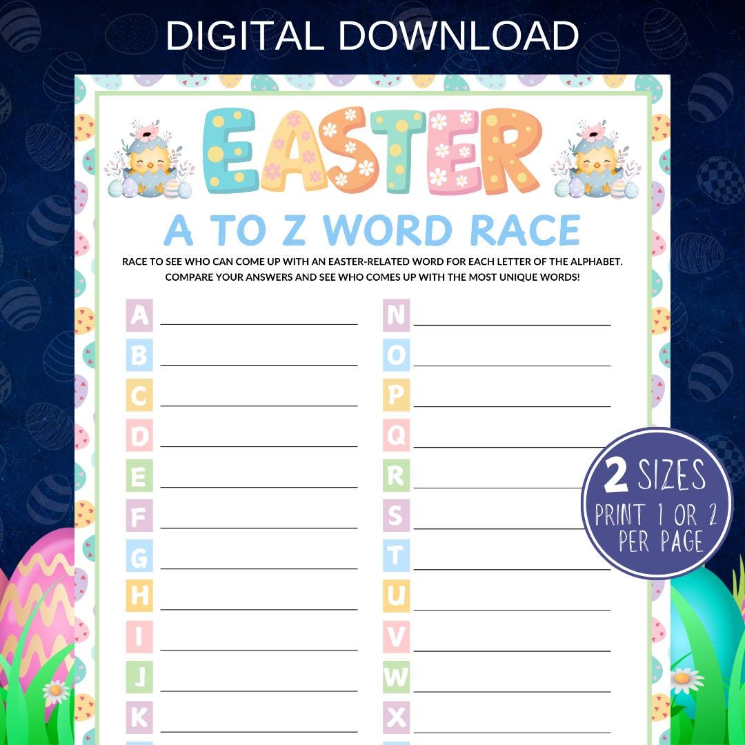Easter A-Z Race Word Game, Easter Day A-Z Game Printable, Office Party ...