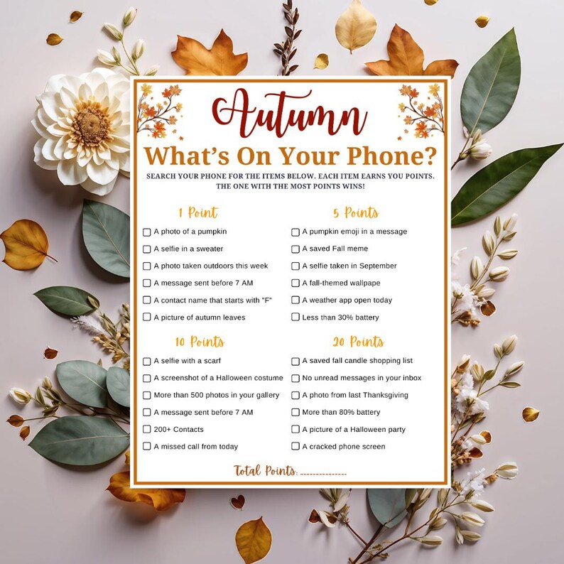 Autumn What's on Your Phone Game, Fall Party Game, Printable Family ...