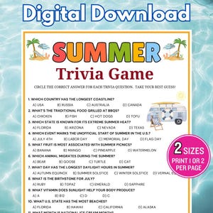 Summer Trivia Game, Summer Quiz Game, Printable Summer Activity Games ...