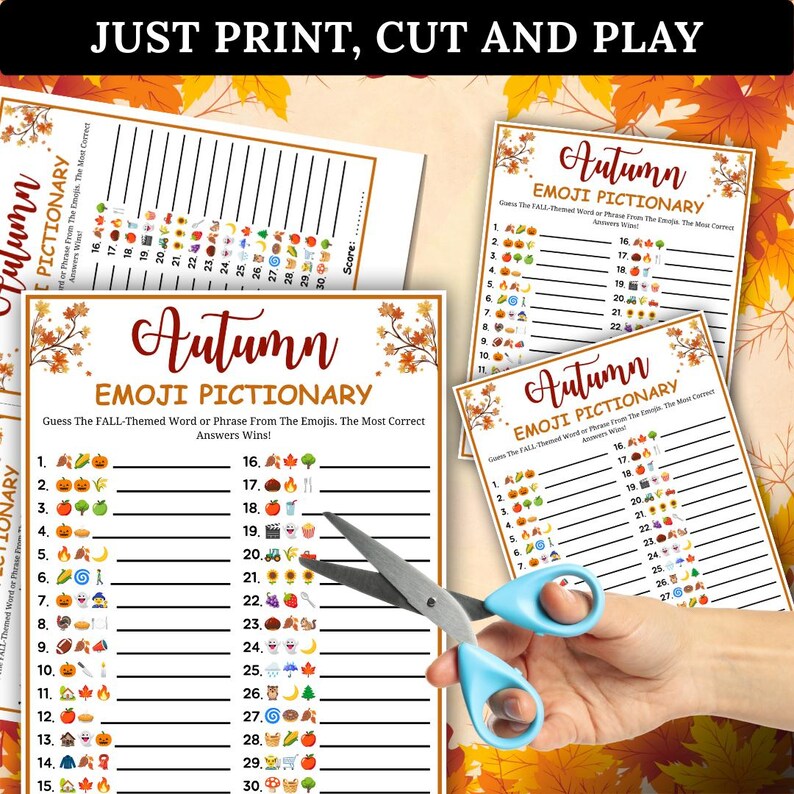 Autumn Emoji Pictionary Game, Printable Fall Emoji Quiz, Emoji Guessing ...