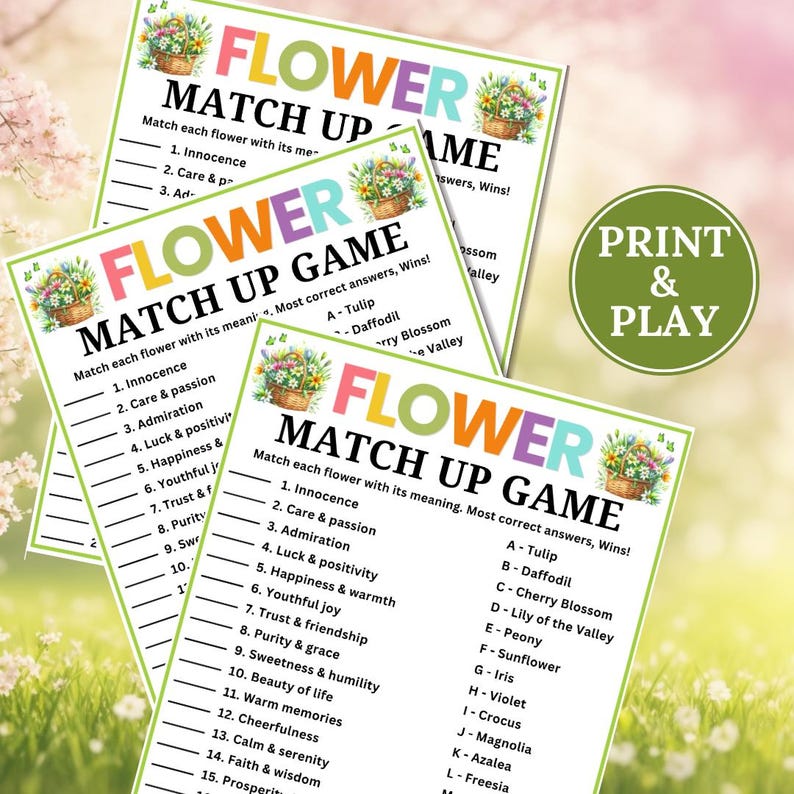 Flower Match Up, Spring Flower Trivia, Spring Games, Spring Party Game ...