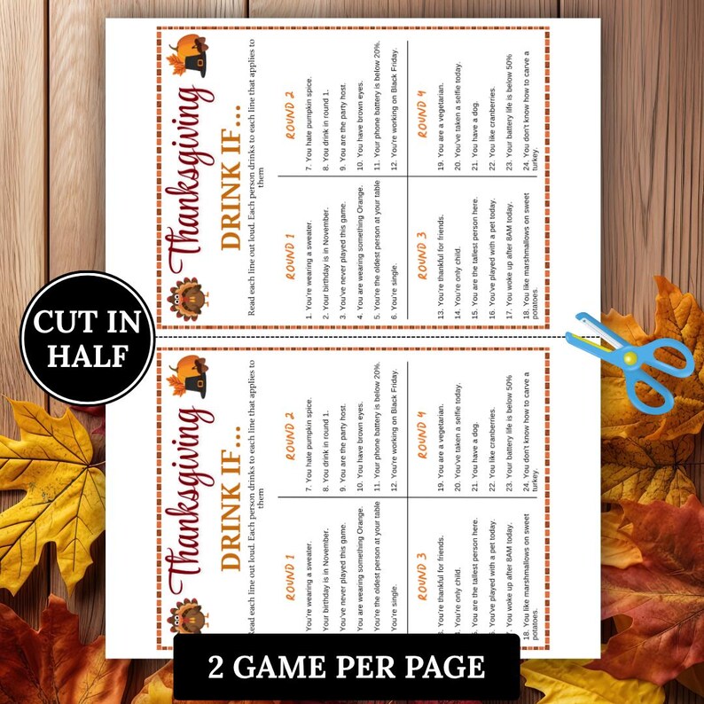 Thanksgiving Drink If Game, Printable Thanksgiving Game, Thanksgiving ...
