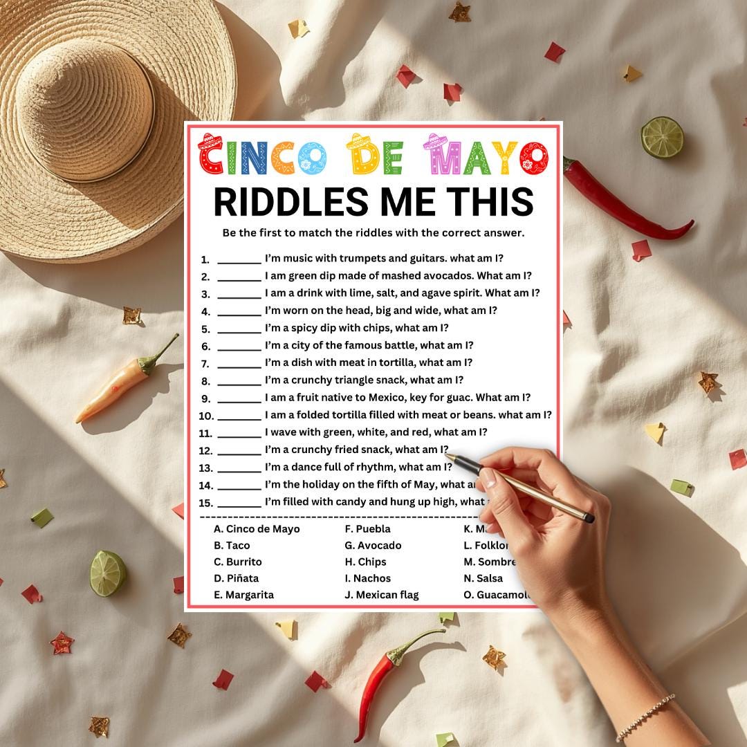 Cinco De Mayo Riddles Game, Riddle Me This, Fiesta Game, Fiesta Party ...