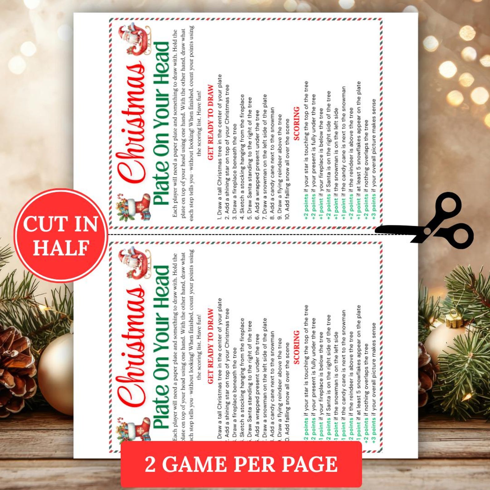 Christmas Plate on Your Head Game, Holiday Drawing Game, Christmas ...