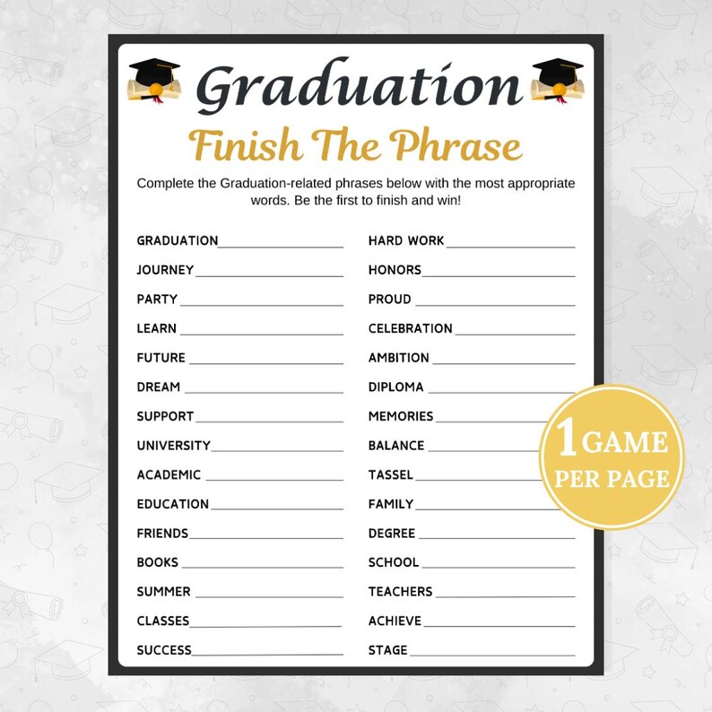 Graduation Finish the Phrase Game, Graduation Games, Printable ...