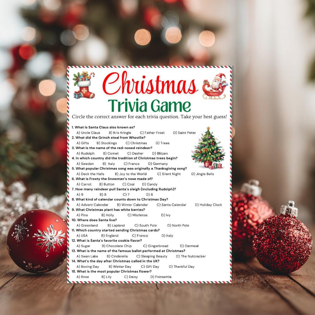 Christmas Trivia Game, Holiday Trivia, Printable Christmas Game ...