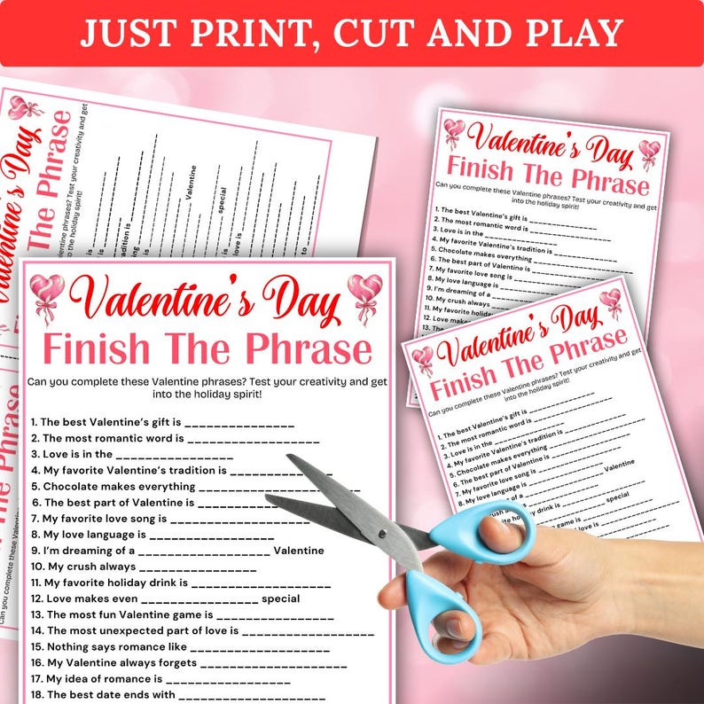 Valentine's Day Finish the Phrase Game, Printable Party Games ...