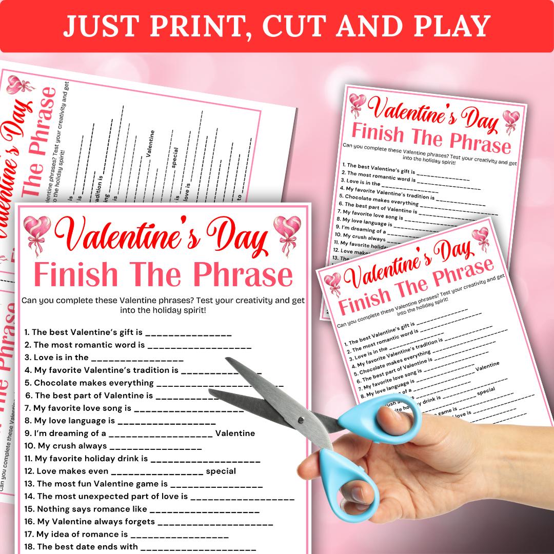 Valentine's Day Finish the Phrase Game, Printable Party Games ...