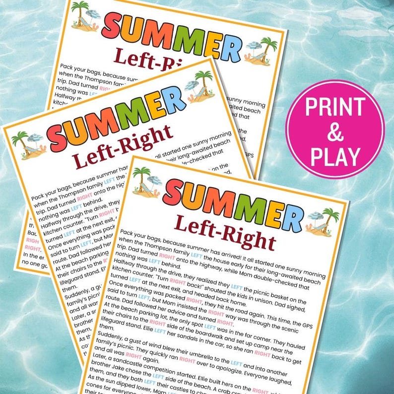 Summer Left Right Game, Pass the Prize Gift Exchange Game, Family ...