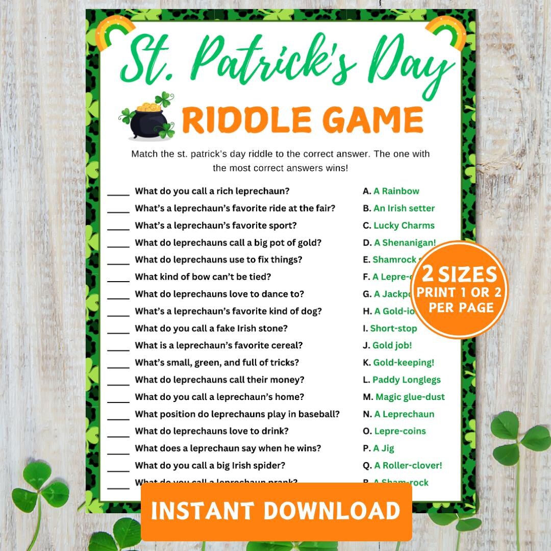 St. Patrick’s Day Riddle Game, Printable Saint Patricks Day Party Games ...