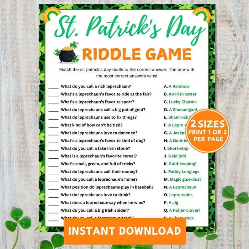 St. Patrick’s Day Riddle Game, Printable Saint Patricks Day Party Games ...