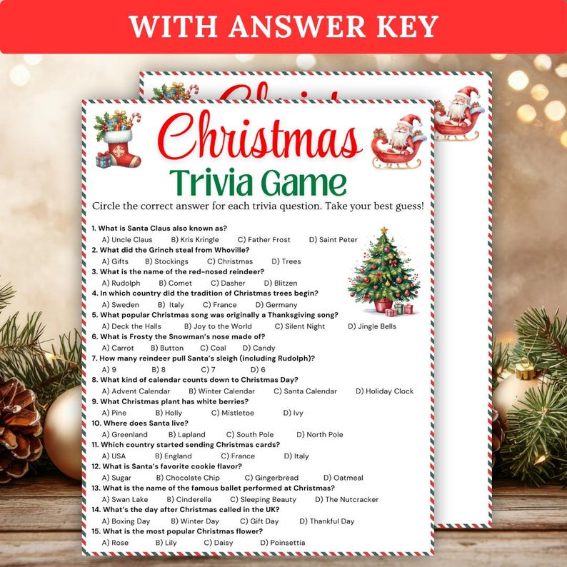 Christmas Trivia Game, Holiday Trivia, Printable Christmas Game ...