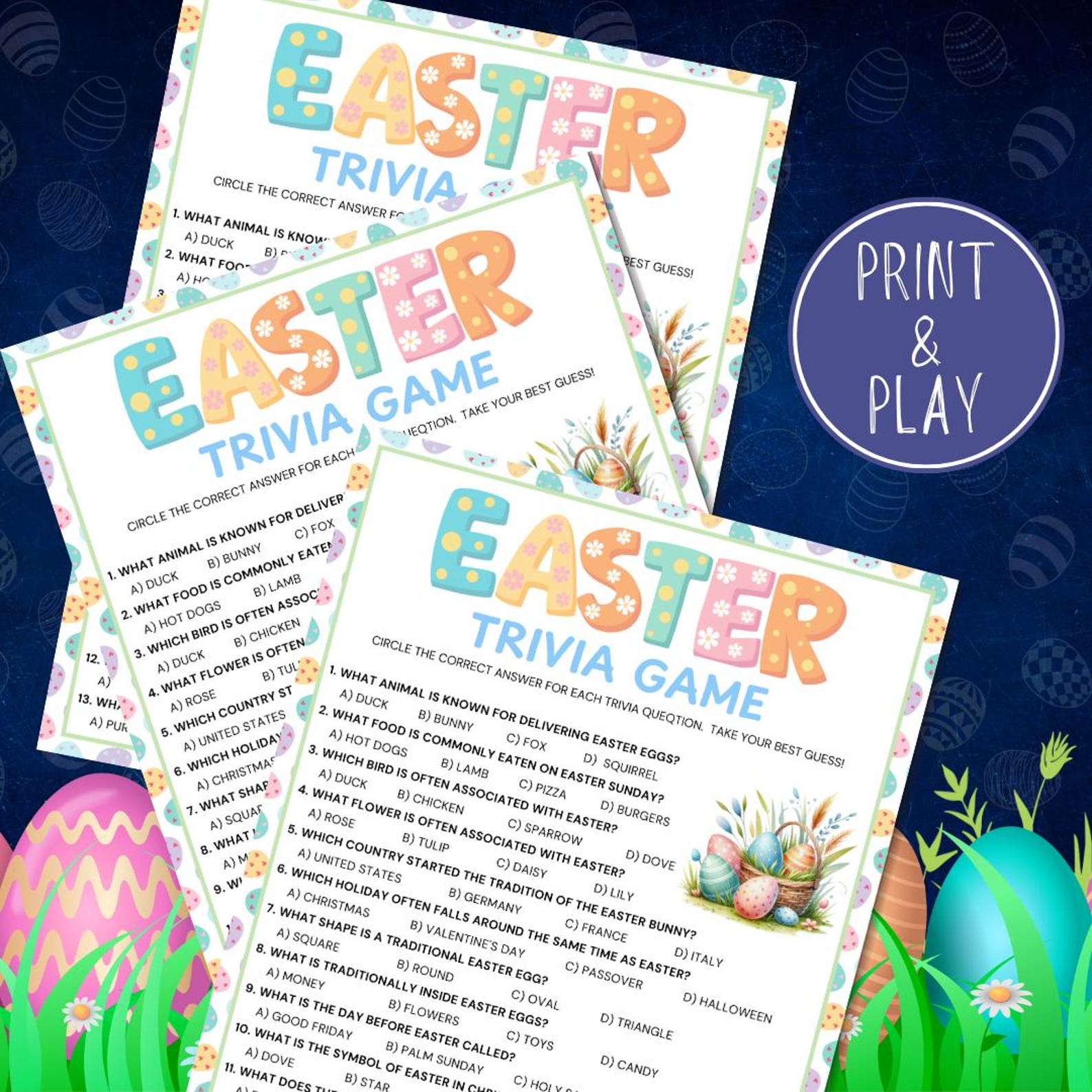 Easter Day Trivia Game, Easter Quiz Printable Game, Easter Egg Hunt ...
