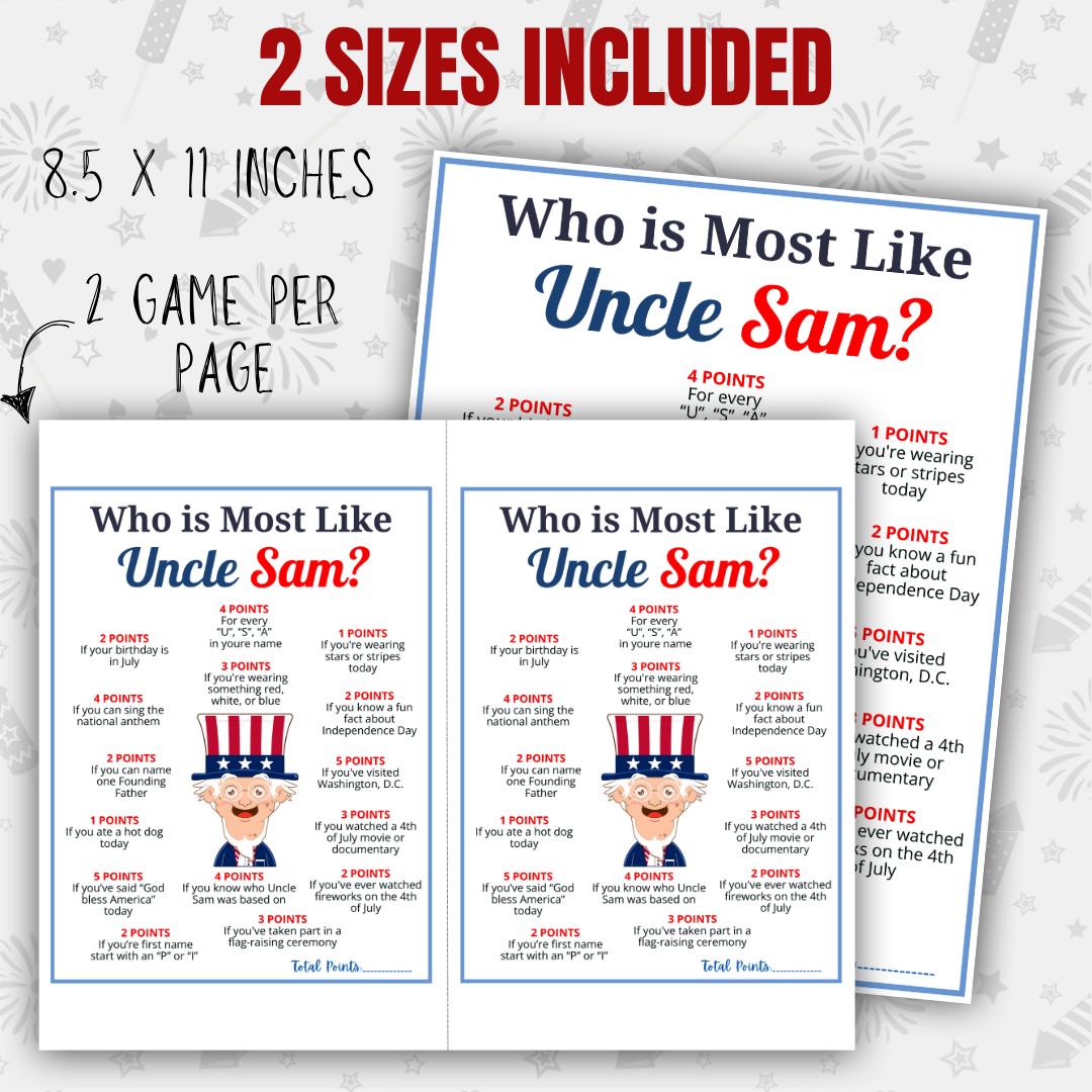 4th of July Games, Who is Most Like Uncle Sam, Patriotic Game ...