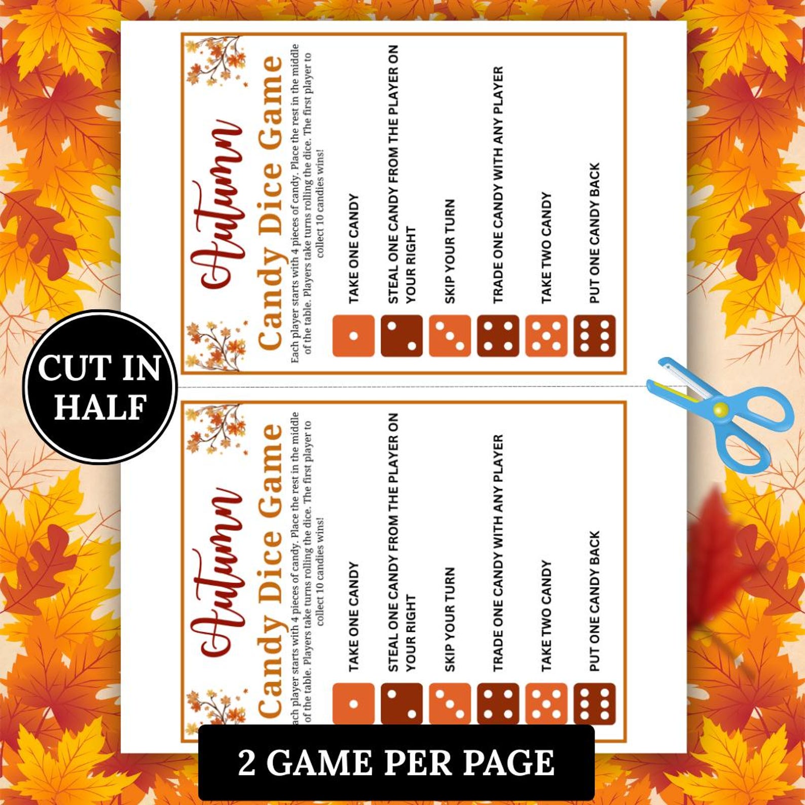 Candy Dice Game, Fall Party Game, Pass the Candy Dice Game, Group Party ...