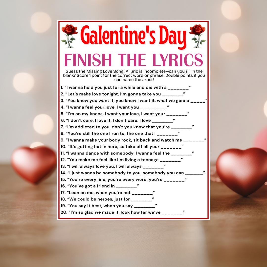 Galentine's Finish the Lyrics Game, Love Song Quiz, Printable Galentine ...